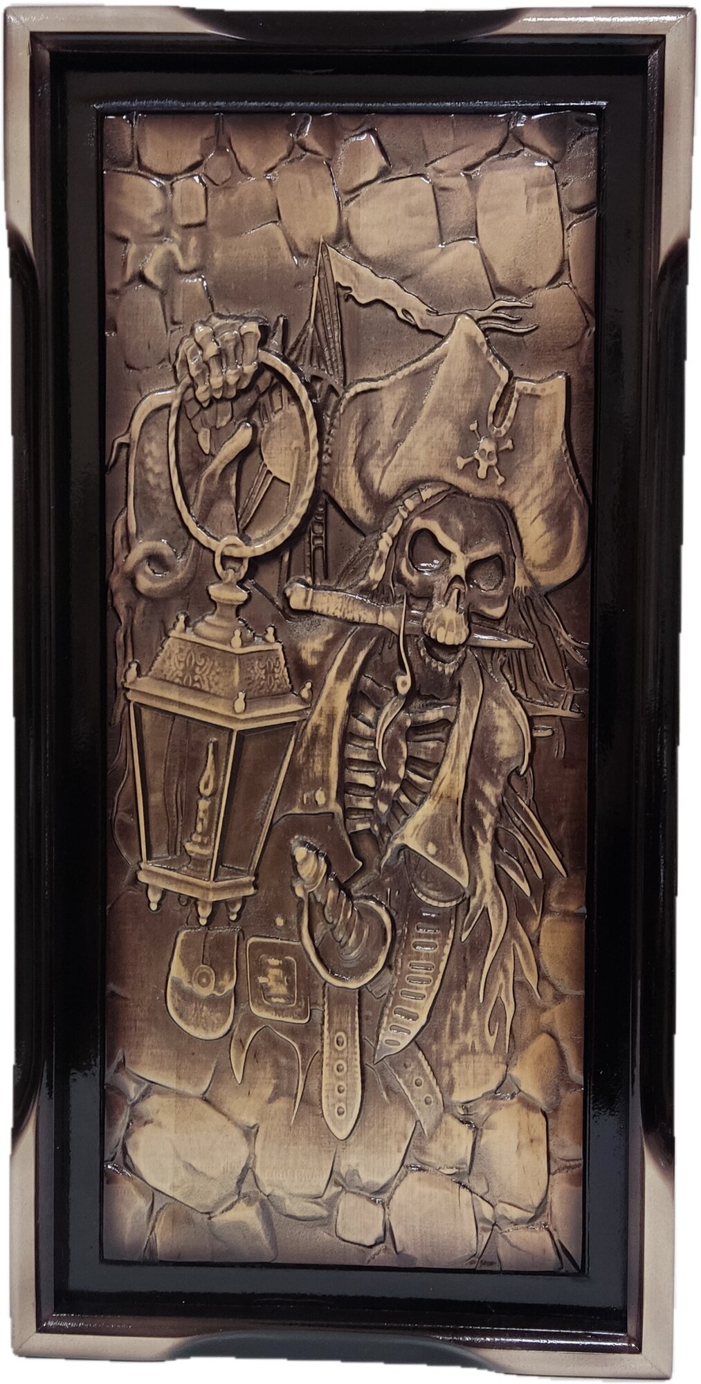 Нарды деревянные 3D резьба "Пират с фонарем" / нарды подарочные