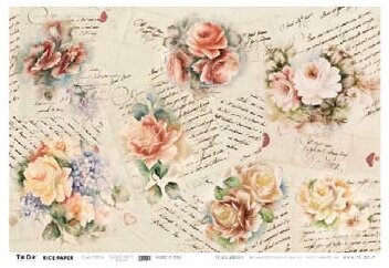 To-Do Бумага рисовая Carta di Riso 50 x 70 см 92016 Розы-ноты оранжевые для декора
