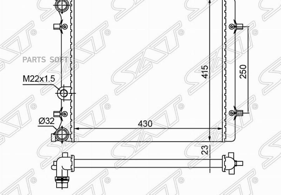 Радиатор Skoda Octavia 96-13 / Volkswagen Golf 97-09 SAT SG-SD0001-1 | цена за 1 шт