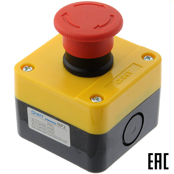 Кнопочный пост 574883 NP2-J174 желтый с красной кнопкой Гриб 1р с фиксацией (CHINT)