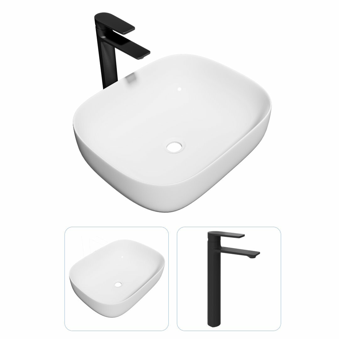 Раковина накладная для ванной Teymi Solli 50 в комплекте смеситель высокий черный матовый F07315