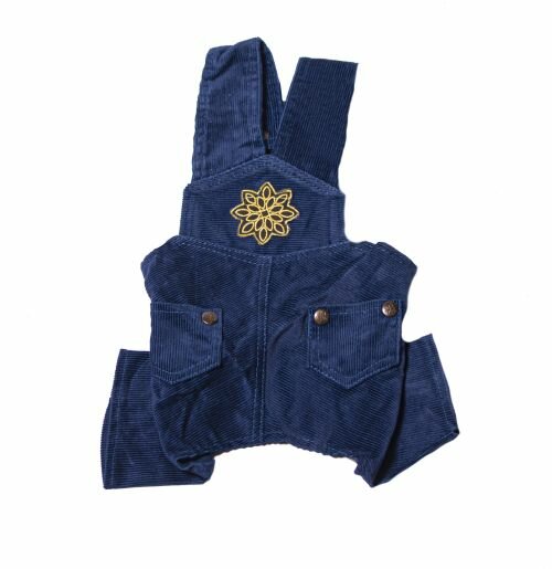 Штаны-джинсы вельвет для собак мелких пород, нашивка Звезда, размер XS, цвет синий