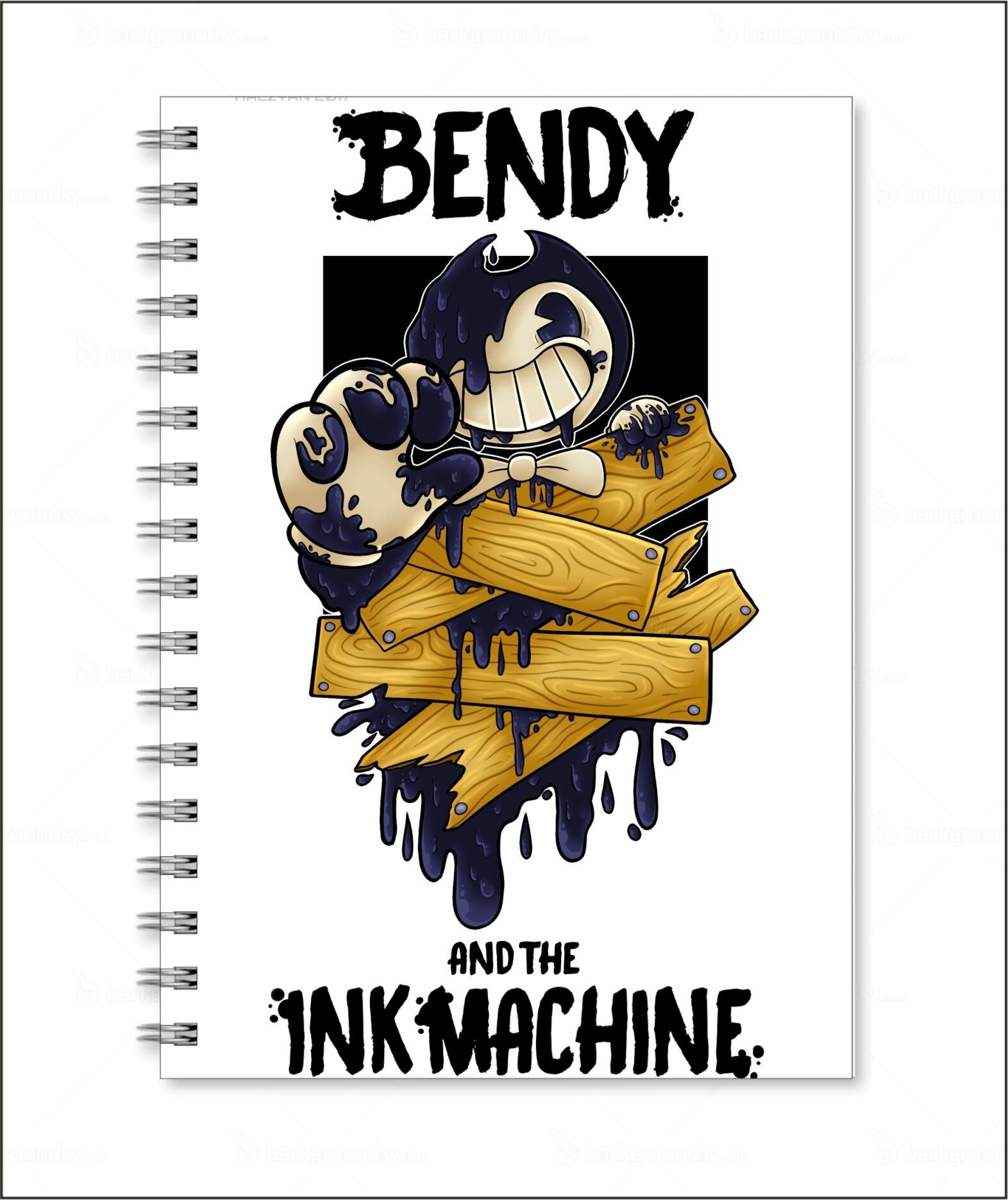 Тетрадь формата А5 с принтом "Бенди и чернильная машина"