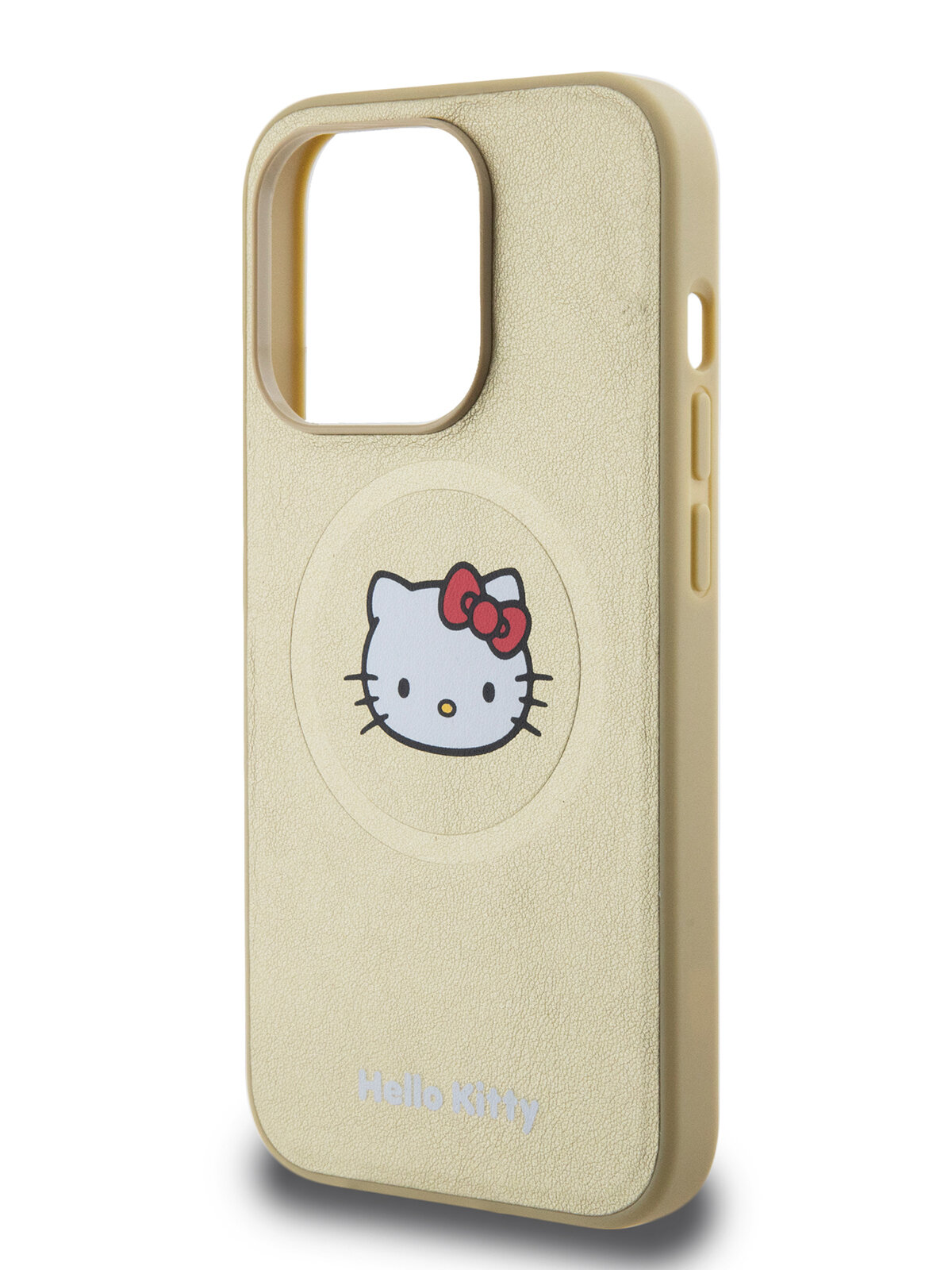 Hello Kitty для iPhone 15 Pro чехол PU Leather Kitty Head Hard Gold (MagSafe)