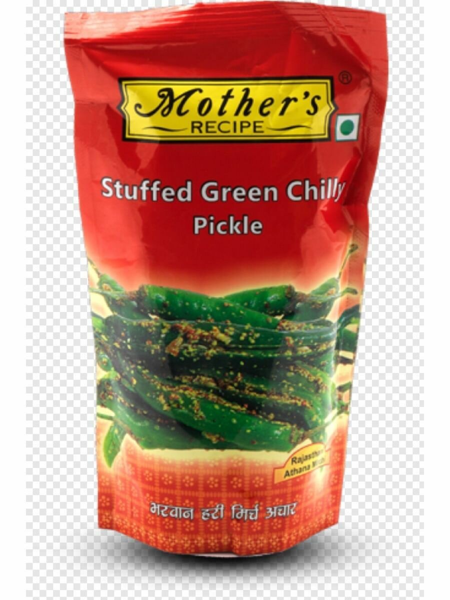 Пикули фаршированного зелёного перца чили Stuffed Green Chilly Pickle Mother's Recipe, Бхарат Базар 200 гр.