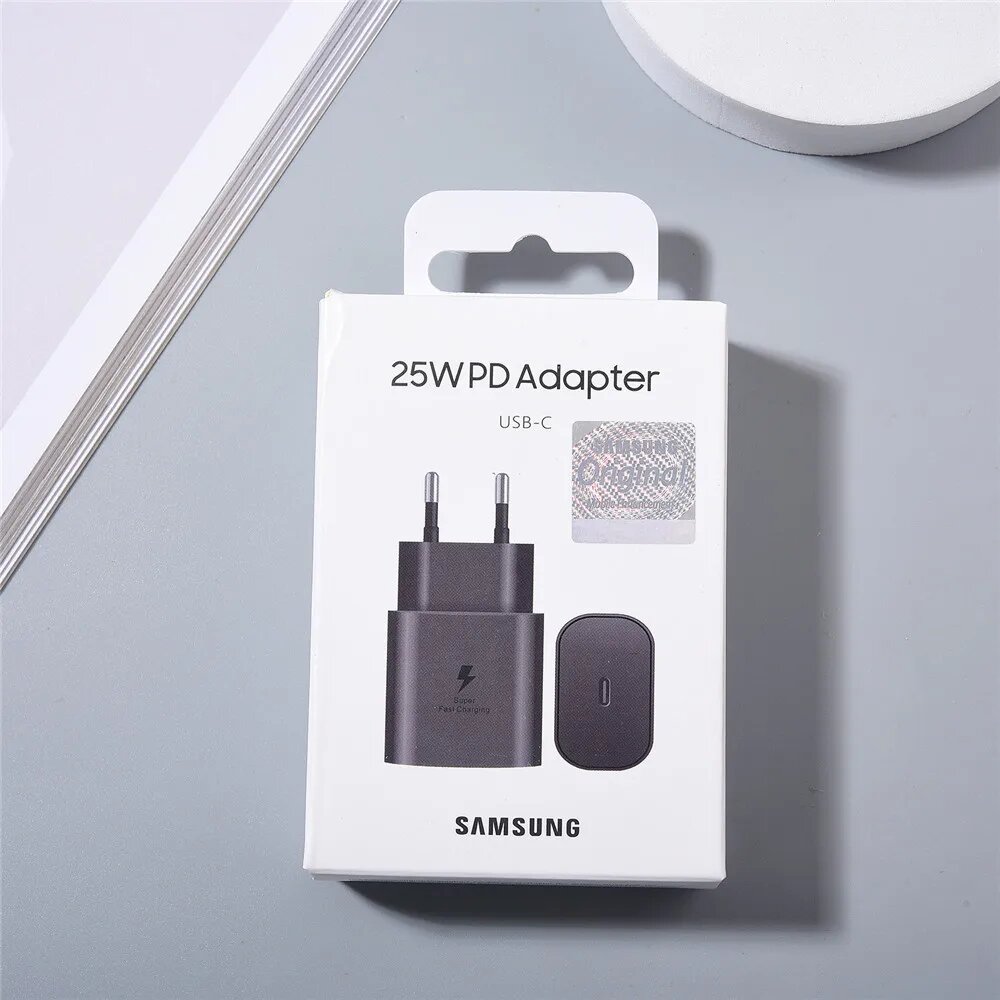 Зарядное устройство SAMSUNG 25 Вт USB C для Galaxy S26 S25 S24 Ultra A17 A16 A25 F07 F15 M15 Кабель для быстрой зарядки типа C Адаптер зарядного устройства Black EU (Box)