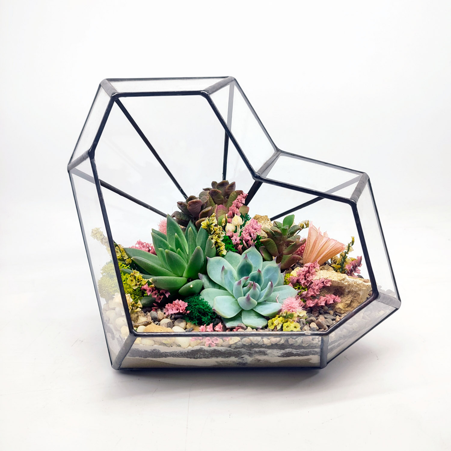 Флорариум с суккулентами "Сердце-кристалл" 19х15см