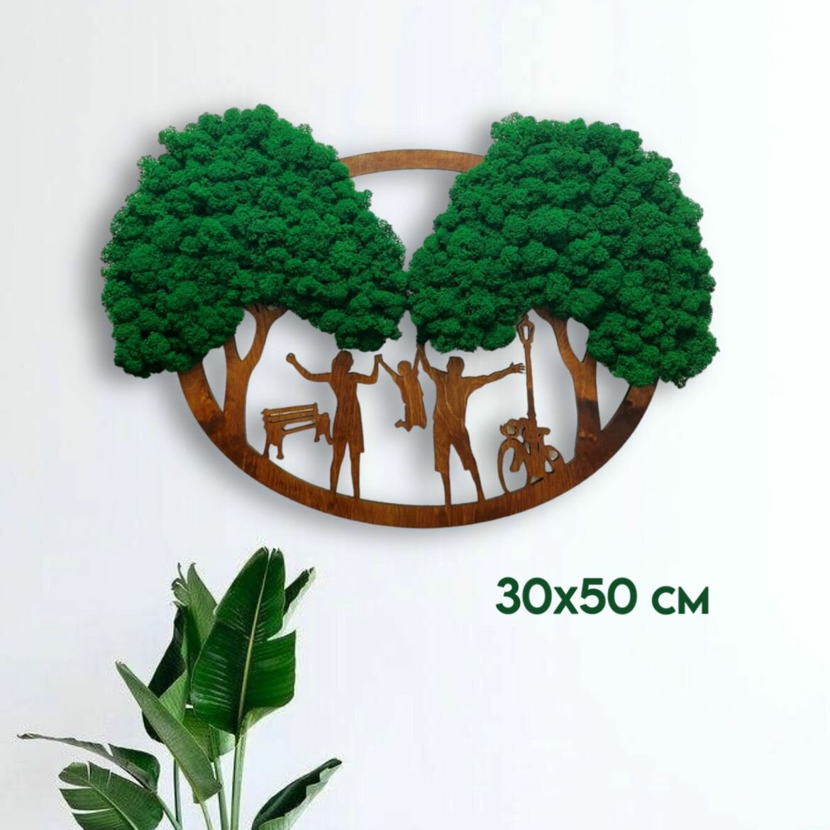 Панно декоративное интерьерное со мхом 30х50 см деревянное с стабилизированным мхом настенное