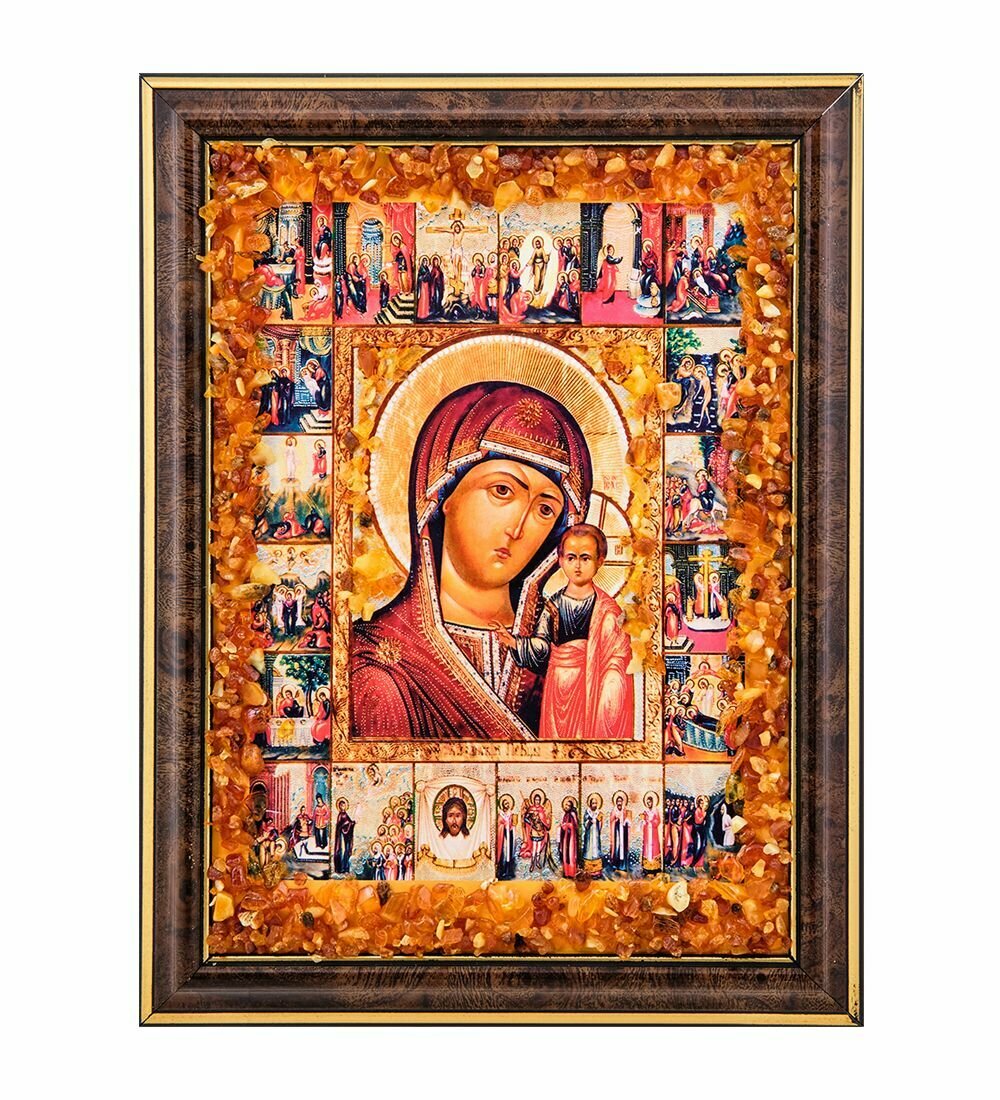 Икона "Казанская Божией Матери" (с янтарной крошкой) H-24см
