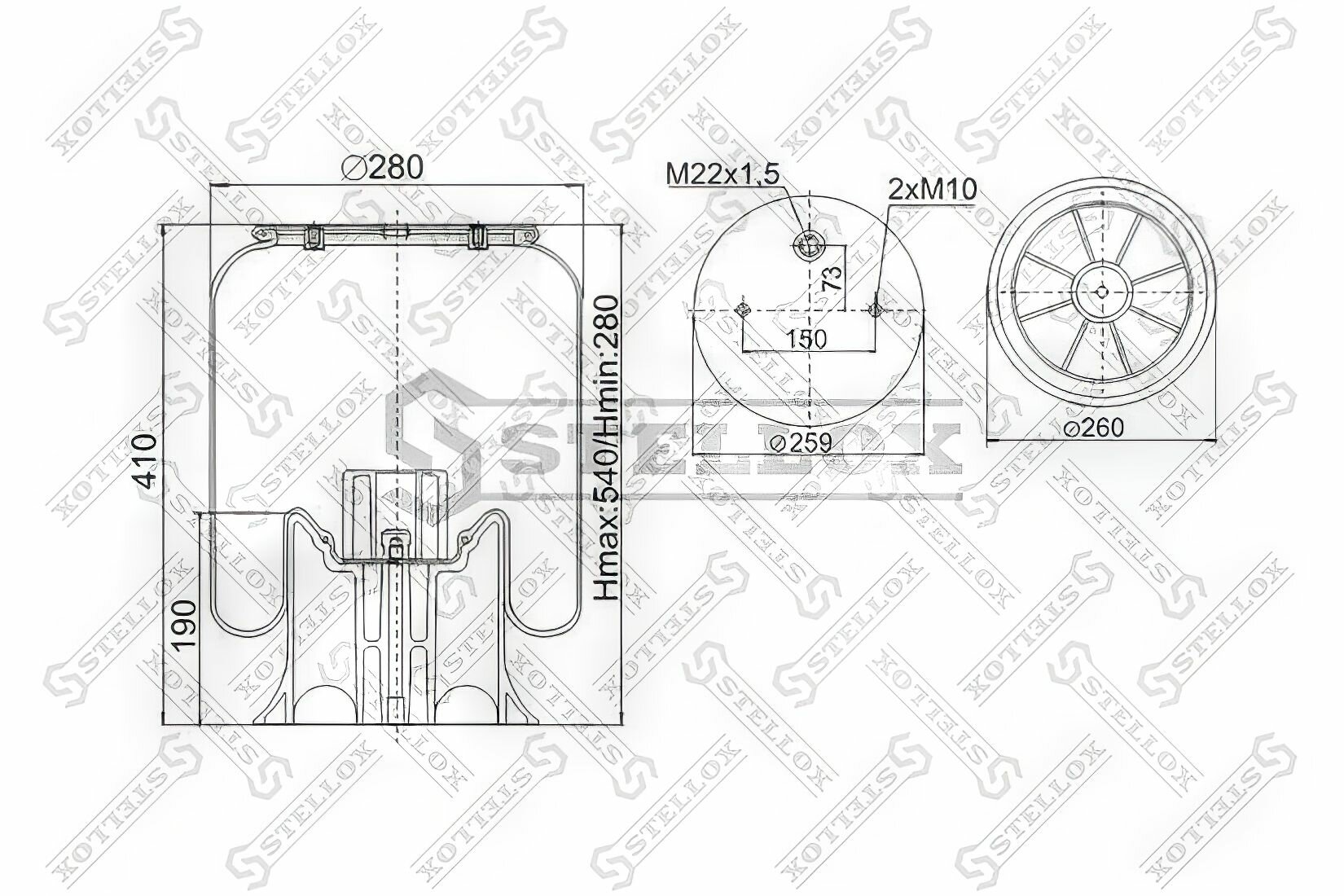 Пневмоподушка со стаканом Шмитз 90-41582-SX STELLOX