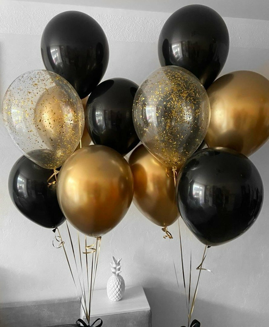 Недорогие воздушные шары для мужчины "Черные, золотые и с конфетти"