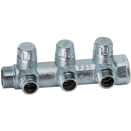 Коллектор Far запорный 3/4" (ВР-НР) с 3 отв. 1/2" НР(EU), ( FK 3879 341203)