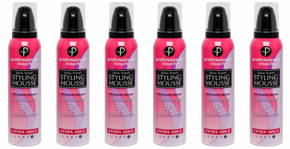 PROFESSIONAL TOUCH Мусс для волос B5& Silk Protein, экстрасильная фиксация, 150 мл, 6 шт