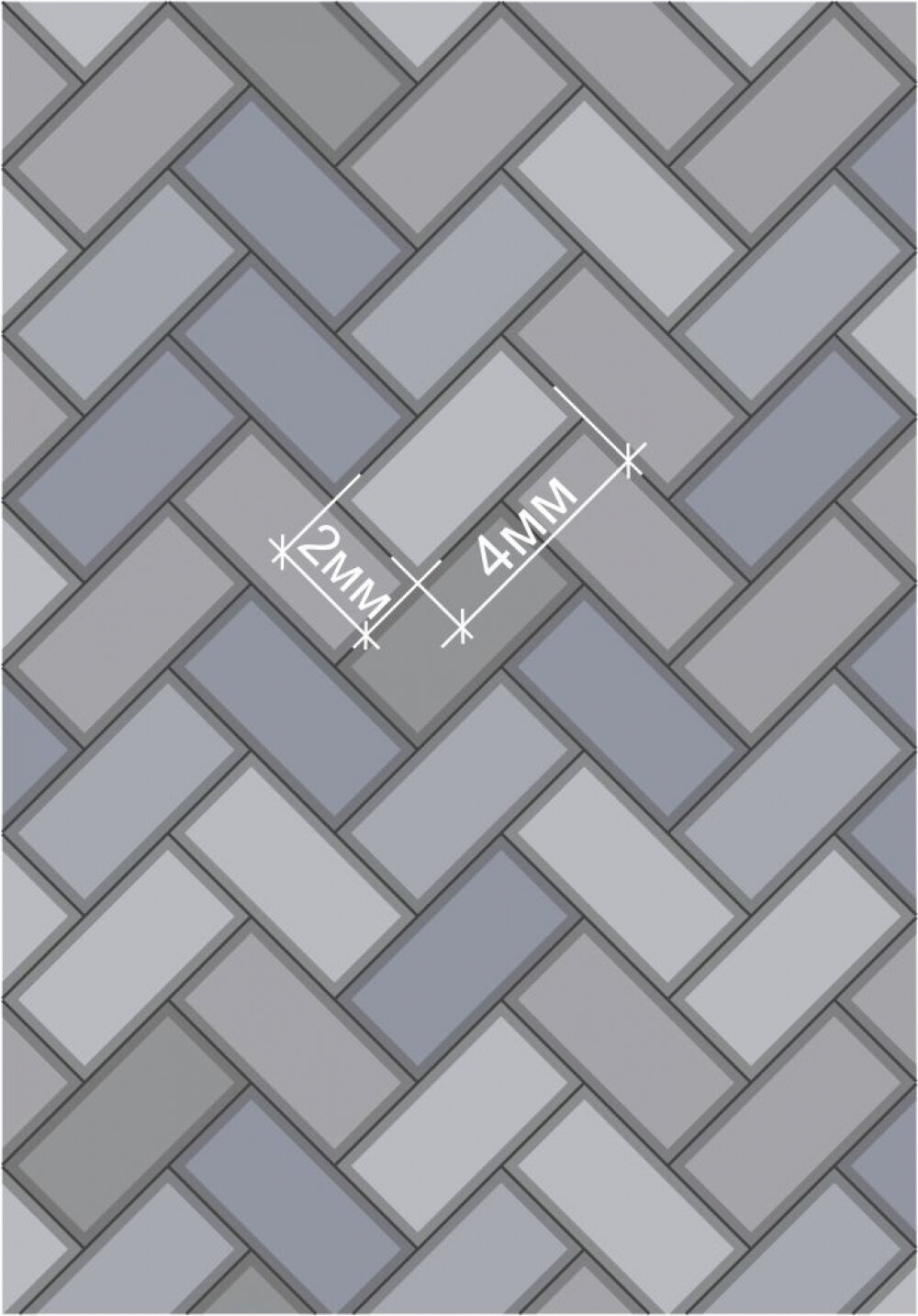 Текстура серой брусчатки для макетов. Рисунок "ёлочка". Лист А4.