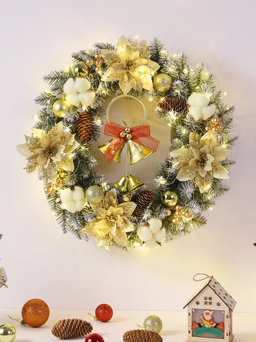 Венок 50 см Гирлянда тёплый жёлтый свет