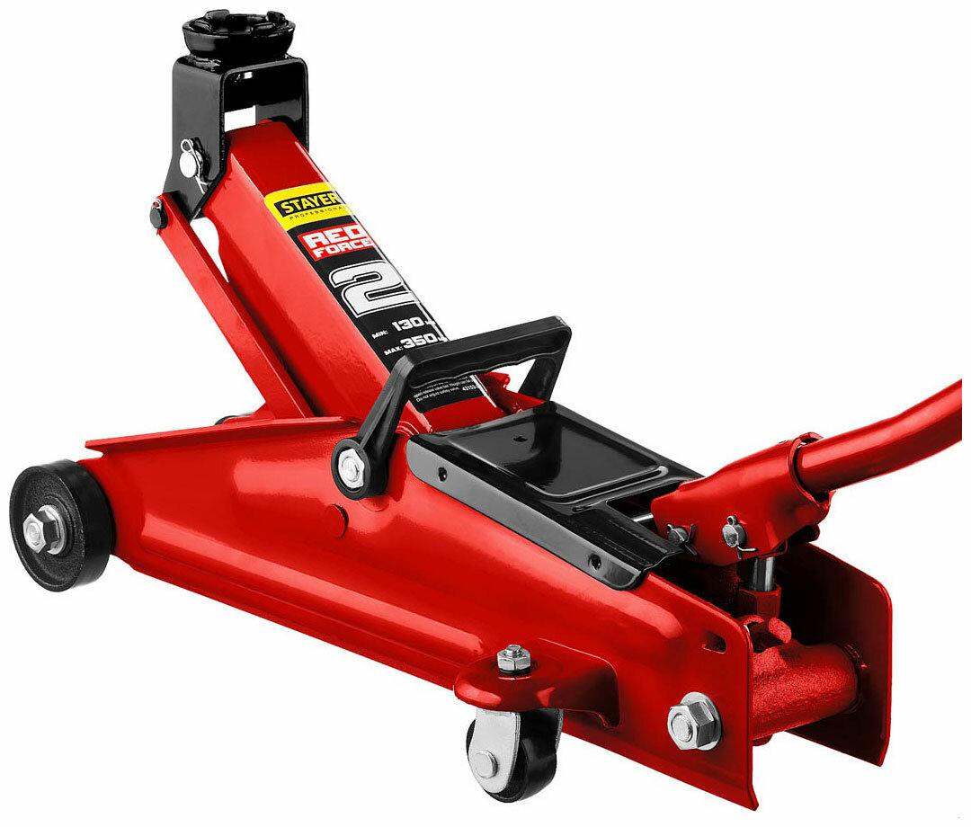 Подкатной домкрат Stayer R-28 RED FORCE, 2 т, 130 - 350 мм, для легковых а/м, Professional (43153-2)