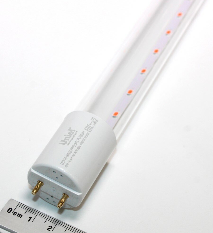 Лампа светодиодная Uniel фитолампа для растений T8 G13 18W 23мкмоль/с 1200 мм розов. LED-T8-18W/SPSB/G13/CL