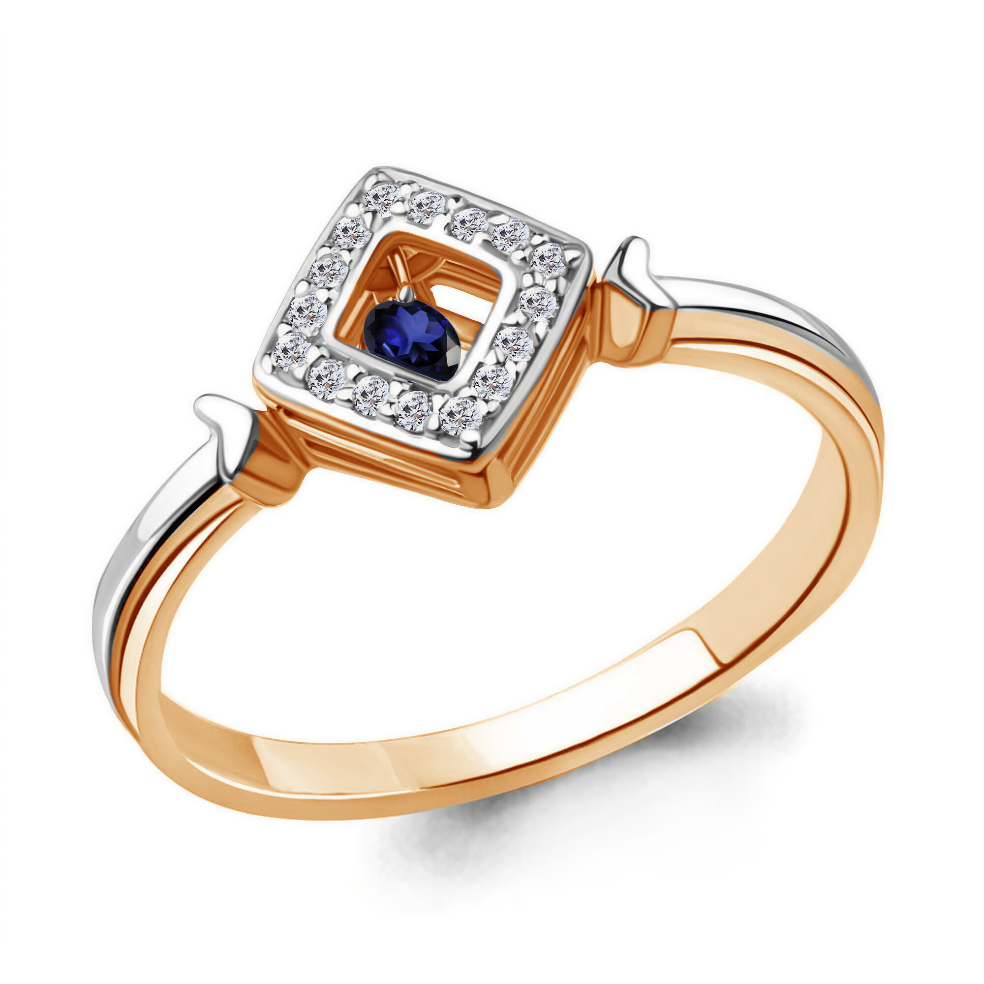 Кольцо, красное золото, 585 проба, сапфир, бриллиант