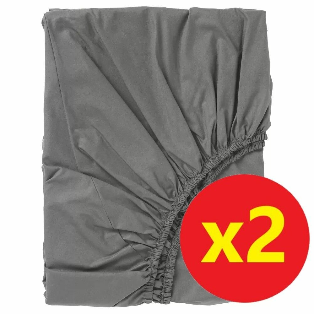 ULLVIDE Простынь на резинке 180х200 см икеа, 2 шт натяжные/серые (s10351163)