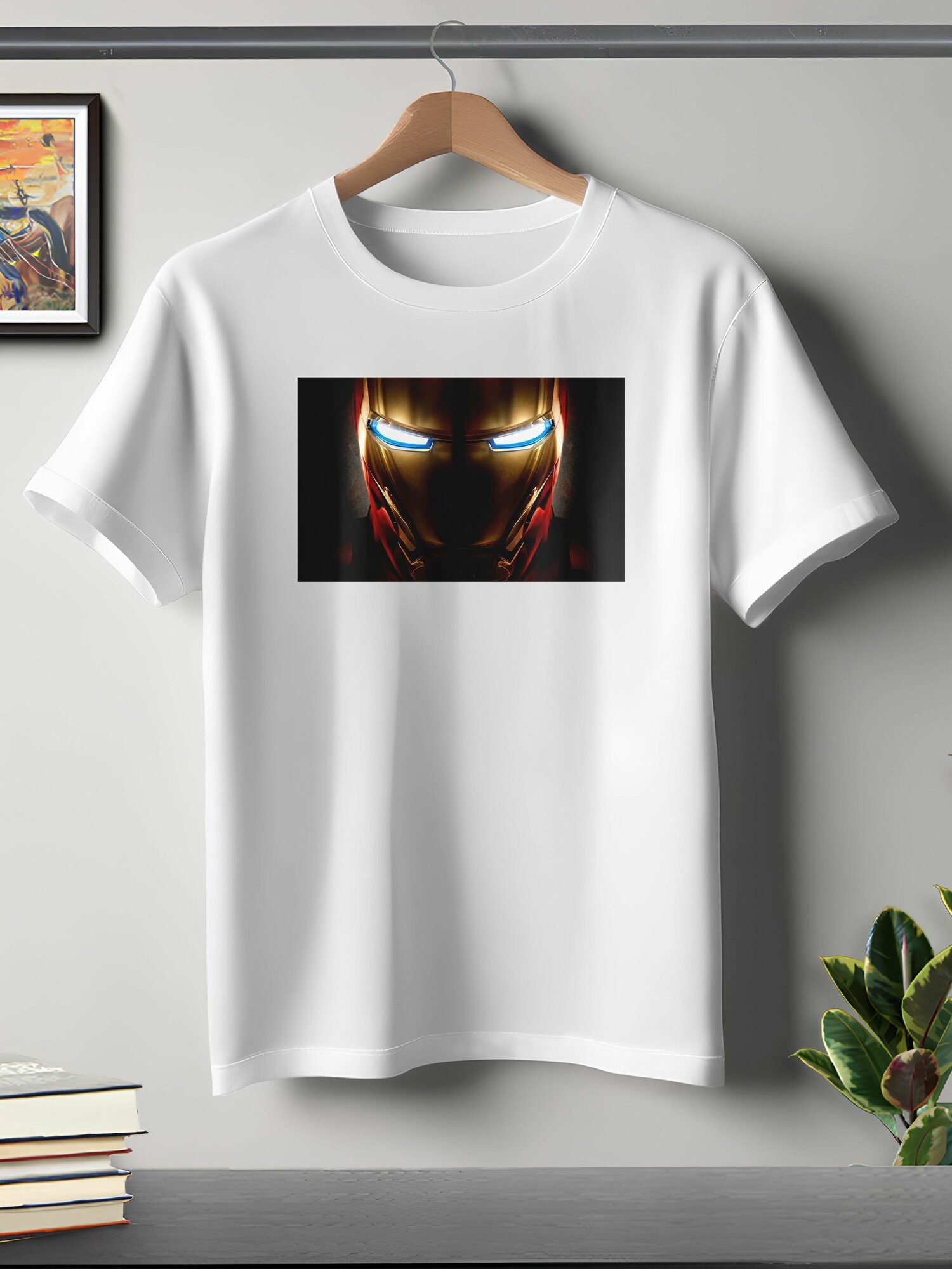 Футболка ONEQ унисекс 56-58 (3XL) размер с принтом Железный человек, белая