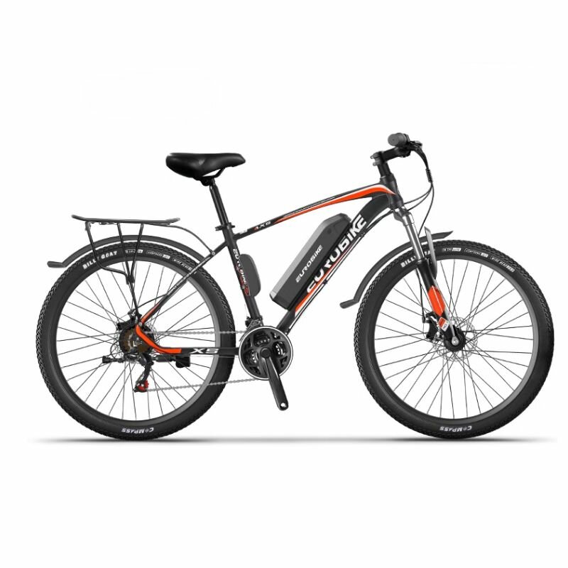 Электрический велосипед EUROBIKE-X5 21 скорость 26 дюймо Спицевое колесо вчерный оранжевый аккумулятор 6 Ач