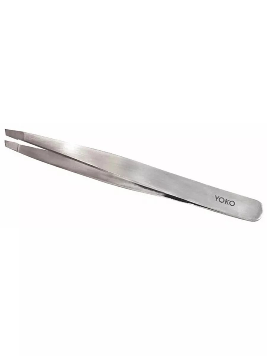 Пинцет Yoko, для бровей, нержавеющая сталь, скошенный край, матовый, длина 95мм