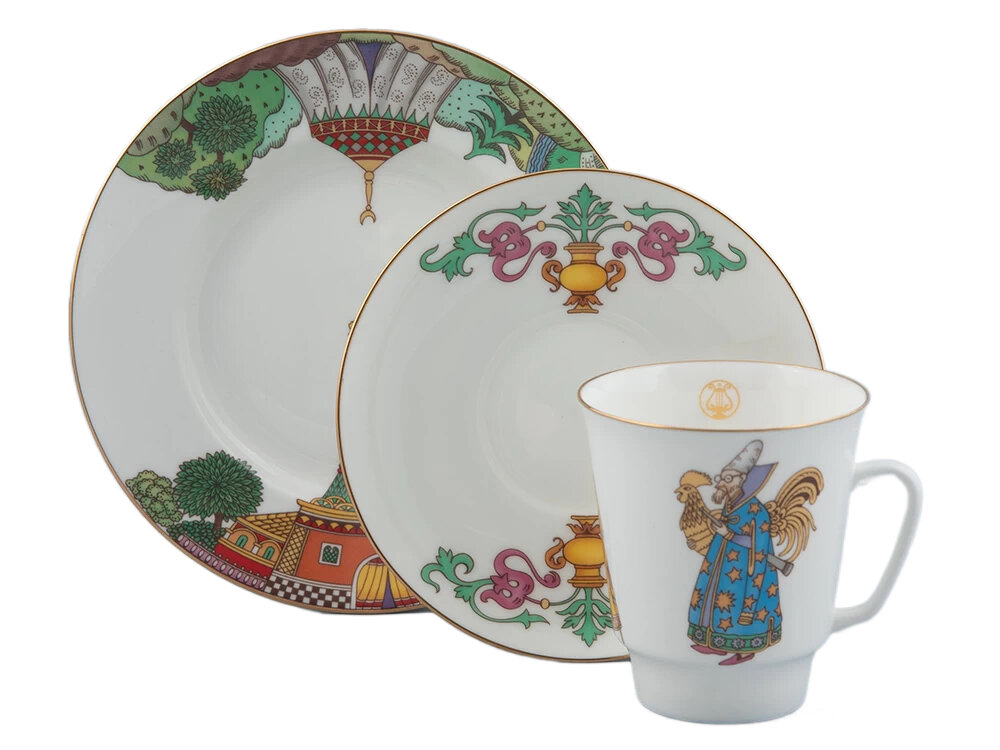 Набор кофейный ИФЗ Майская, Опера Золотой петушок, 3 предмета, костяной фарфор 81.32232.00.1