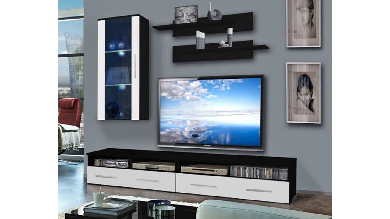 Гостиная 27 Белый Фасадный 0101 PE / Черный 0190 PE NOW 240x45x170 см, Дом мебели для вас