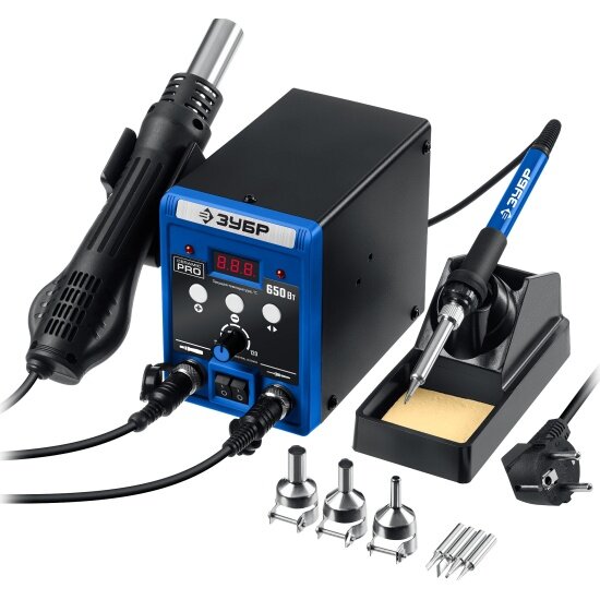 Зубр Ремонтная паяльная станция, ПСР-650, 100 - 500°С, 650 Вт, 2 в 1, Профессионал (55427)