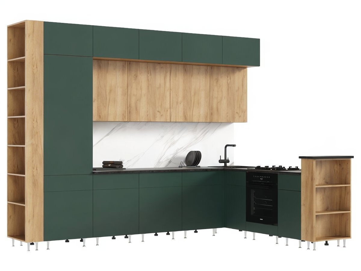 Кухня 3,2*2,24м (Крафт/Браш Мени Грин, Дуб Крафт (Кастилло темный))