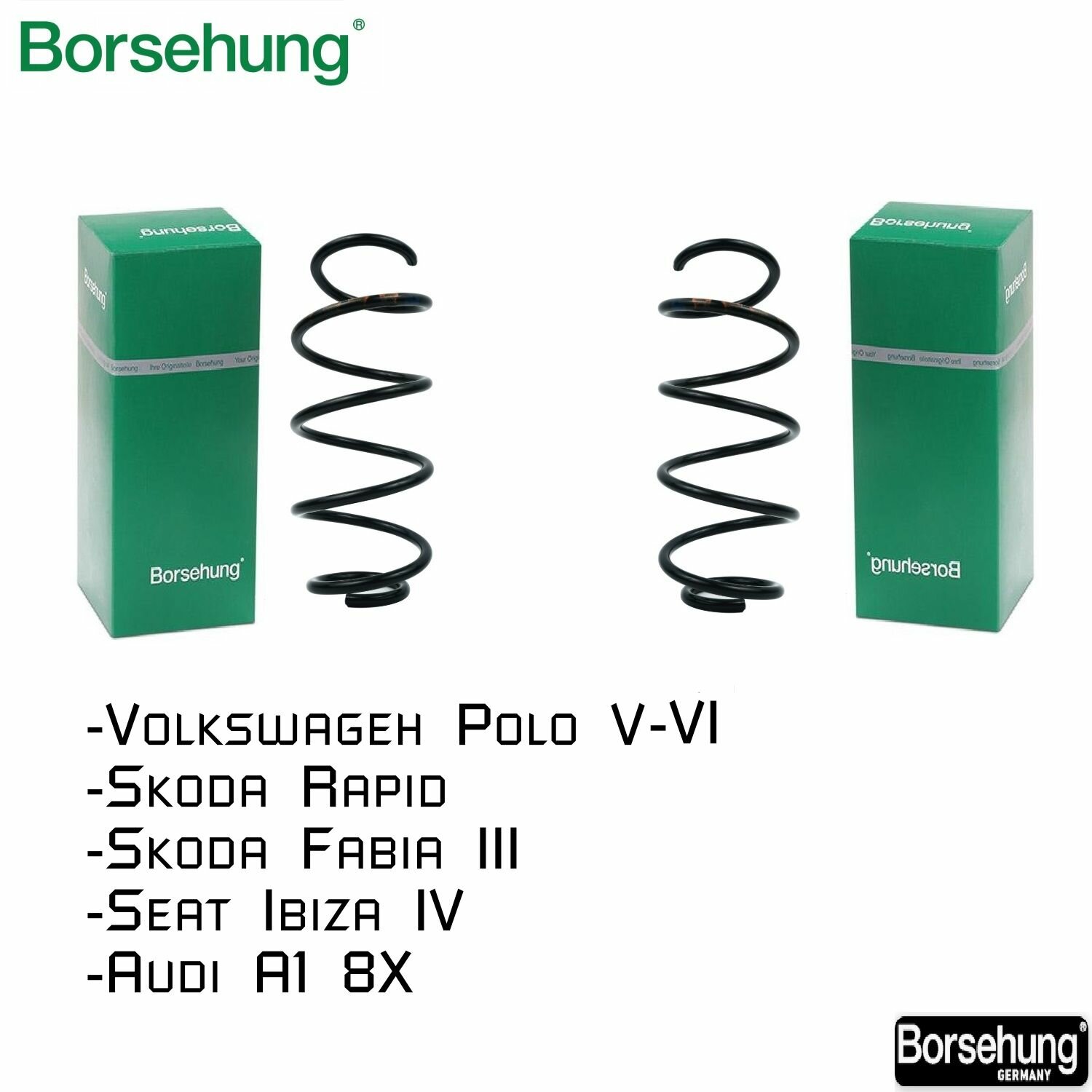Передние пружины Borsehung для Volkswagen Polo V-VI , Skoda Rapid, Fabia III, Audi A1, Фольксваген Поло, Шкода Рапид