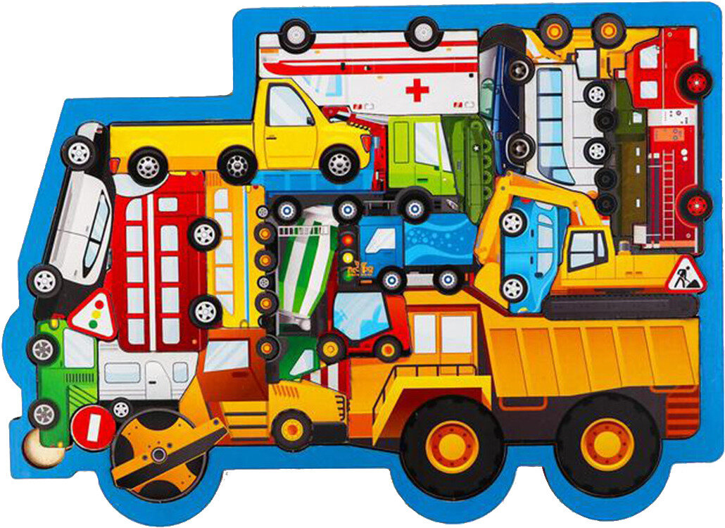Развивающая игра-головоломка деревянная "Машины", фигурный пазл, логическая рамка-вкладыш, развитие логики и мелкой моторики, учим транспорт