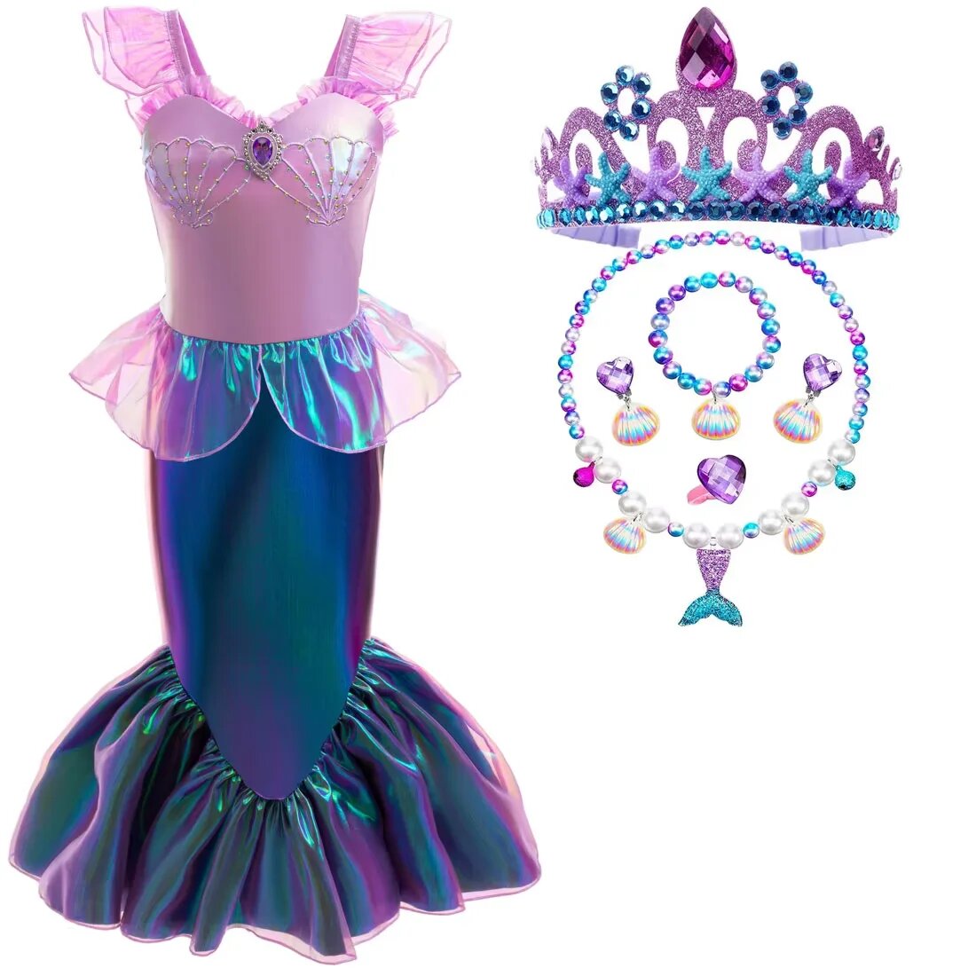 Платье Русалочка Disney для девочки 3T(110CM), Purple Mermaid Set 1