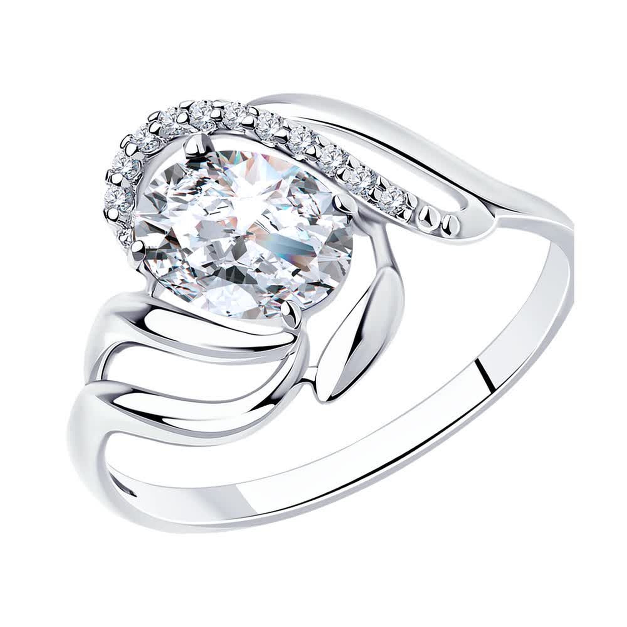 Кольцо, серебро, 925 проба, родирование, фианит