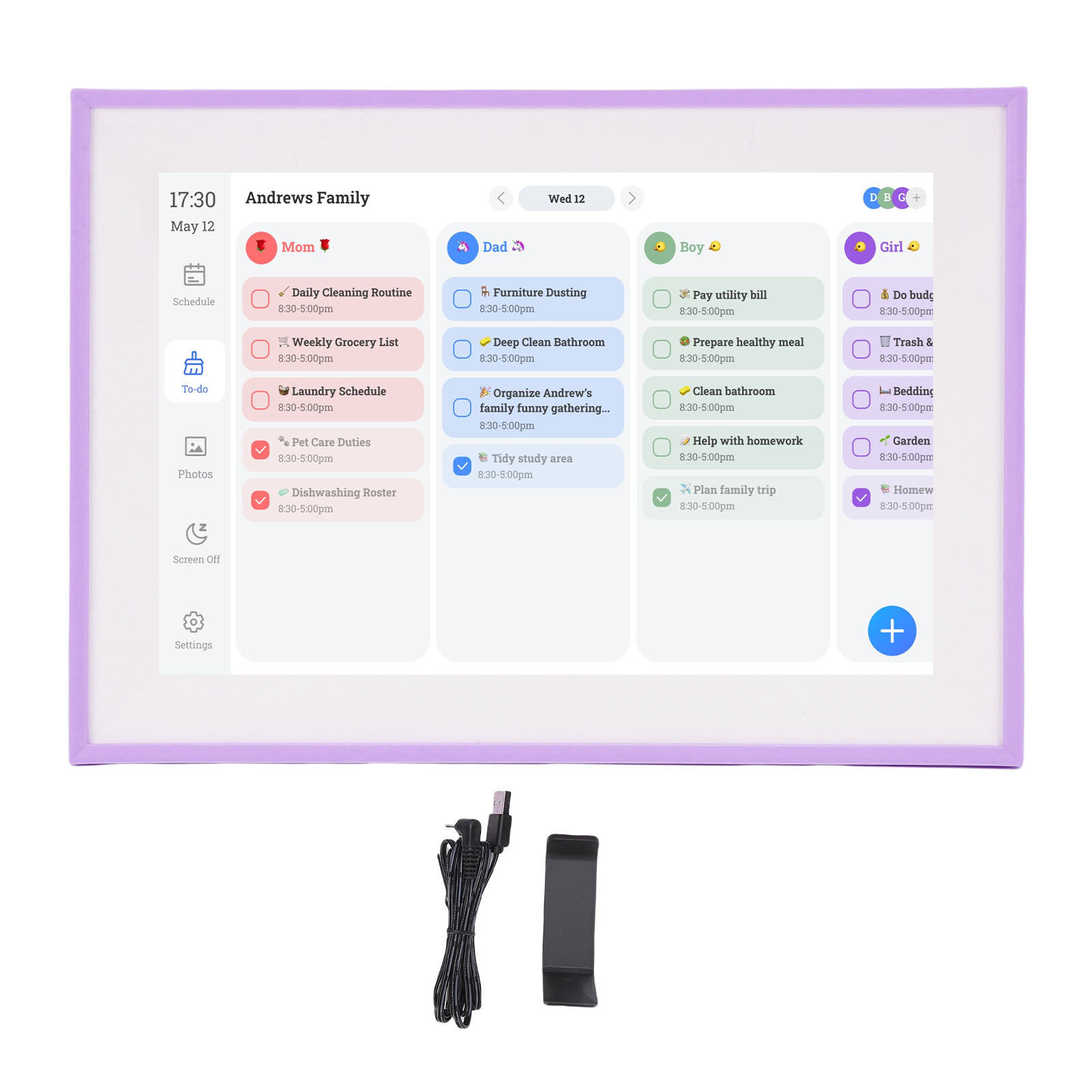 10,1-дюймовый цифровой календарь с ЖК-сенсорным экраном, электронный календарь и расписание домашних дел для дома и офиса, фиолетовый.