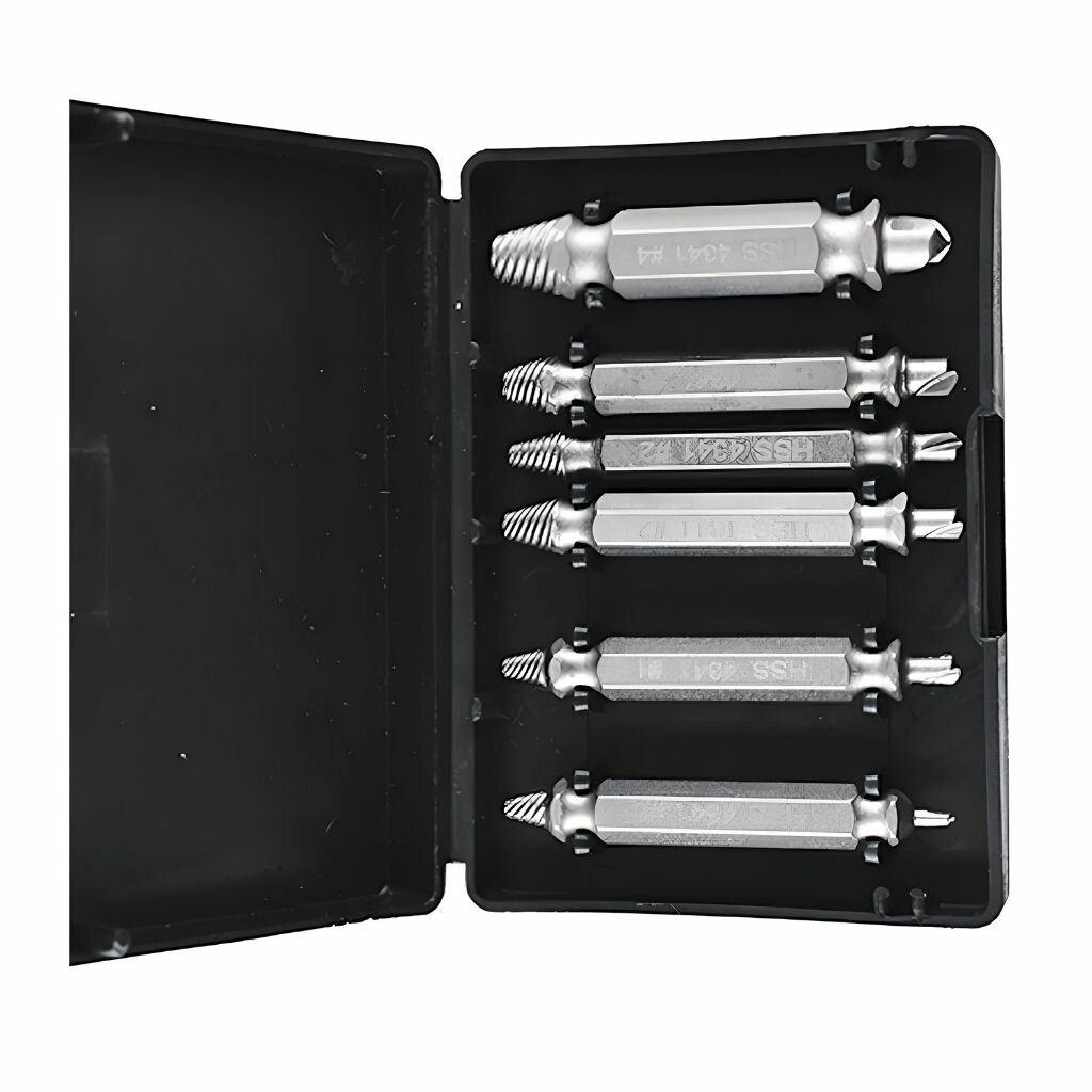 Набор из 6 экстракторов для сорванных винтов и гаек из легированной стали, Серебро - Выгравированная модель HSS