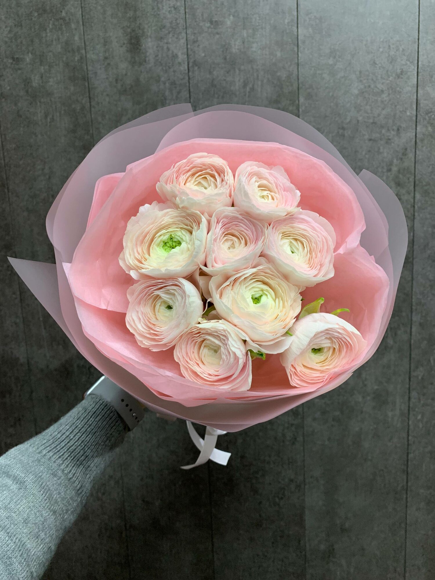 Ранункулюсы 9 штук, Монобукет из 9 кремовых ранункулюсов Ханой