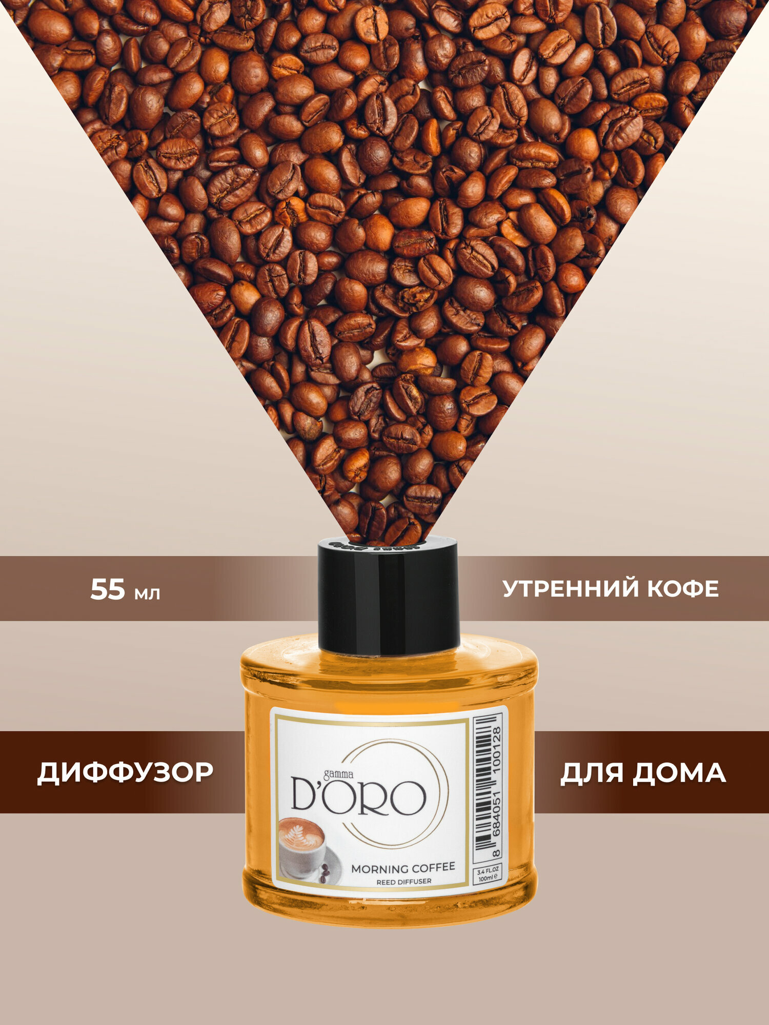 Ароматический диффузор для дома с палочками GAMMA D’ORO Утренний кофе 55 мл