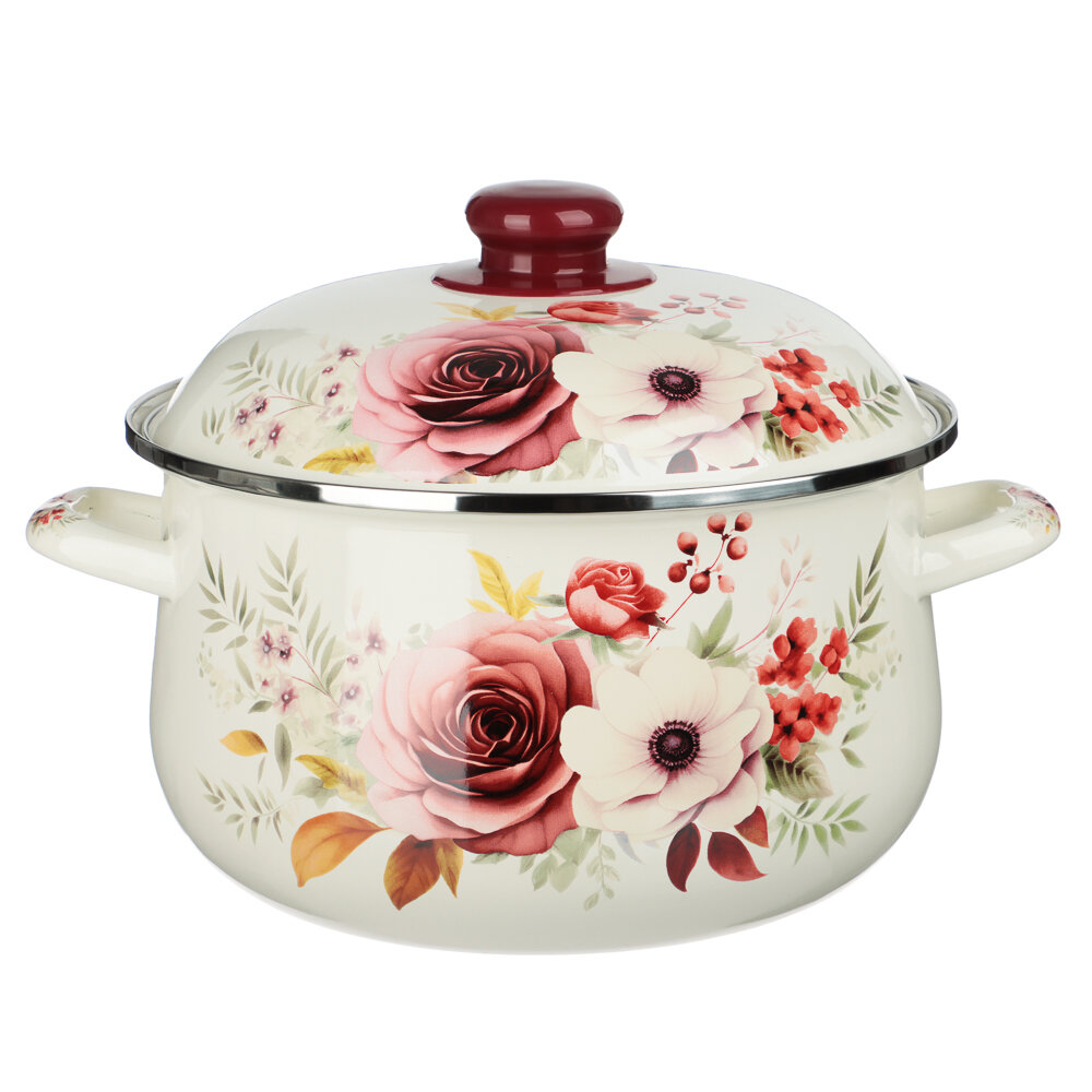 Кастрюля с крышкой эмалированная 5 литров, 24 см, для индукции