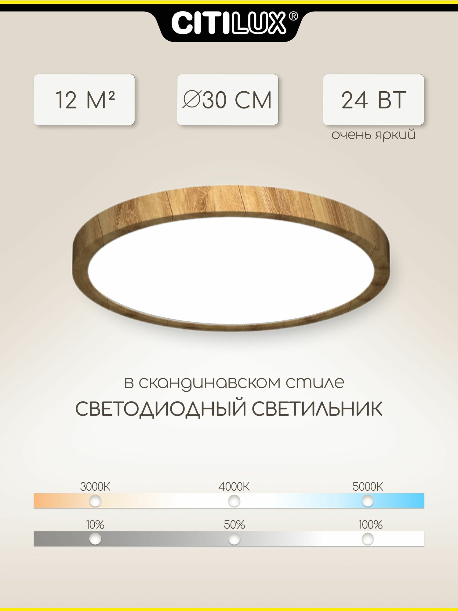 Настенно-потолочный светодиодный светильник Citilux Бейсик CL738242V, 24Вт, 3000/4000/5000К