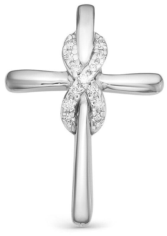 Крестик, белое золото, 585 проба, родирование, бриллиант