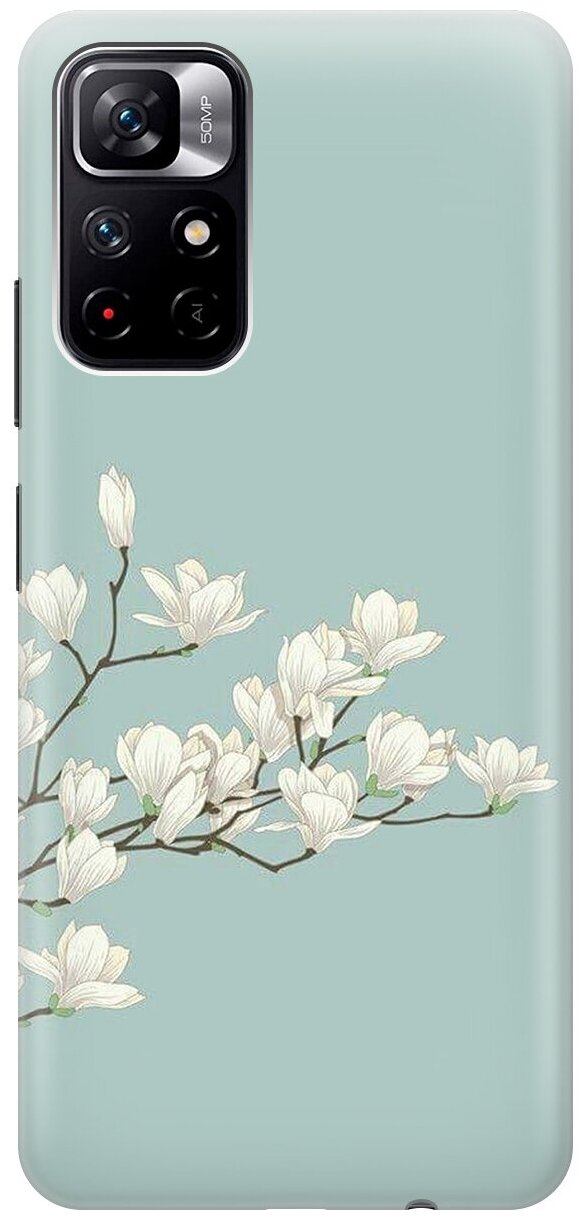 Силиконовый чехол Сакура на голубом на Xiaomi Poco M4 Pro 5G / Сяоми Поко М4 Про