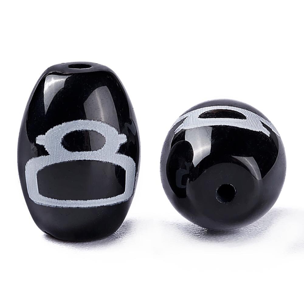 Бусина Дзи натуральный камень Агат черный с белым Бог богатства 0011234 цилиндр 14x10 мм, цена за 1 шт.