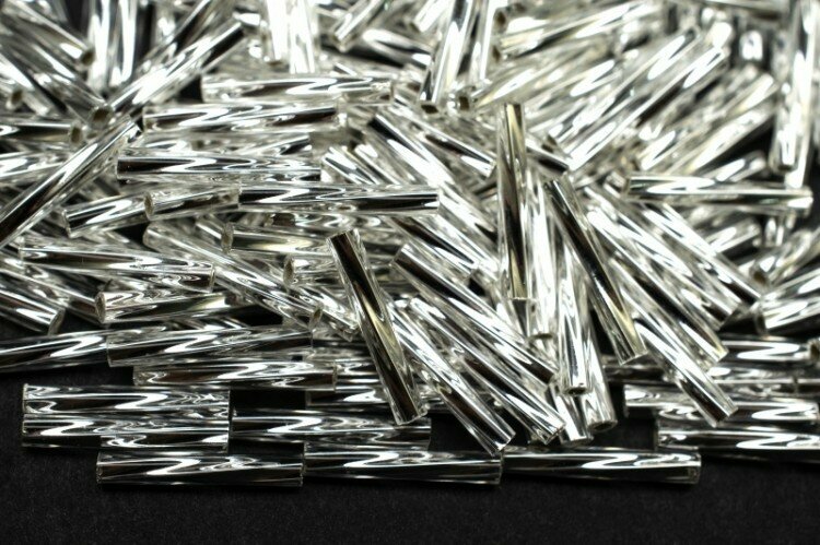 Бисер японский Miyuki Twisted Bugle 12мм #0001 хрусталь, серебряная линия внутри, 10 грамм