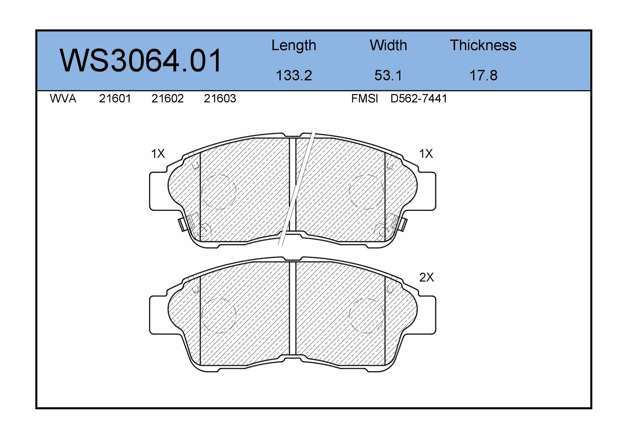 Колодки тормозные дисковые перед JEENICE WS3064.01