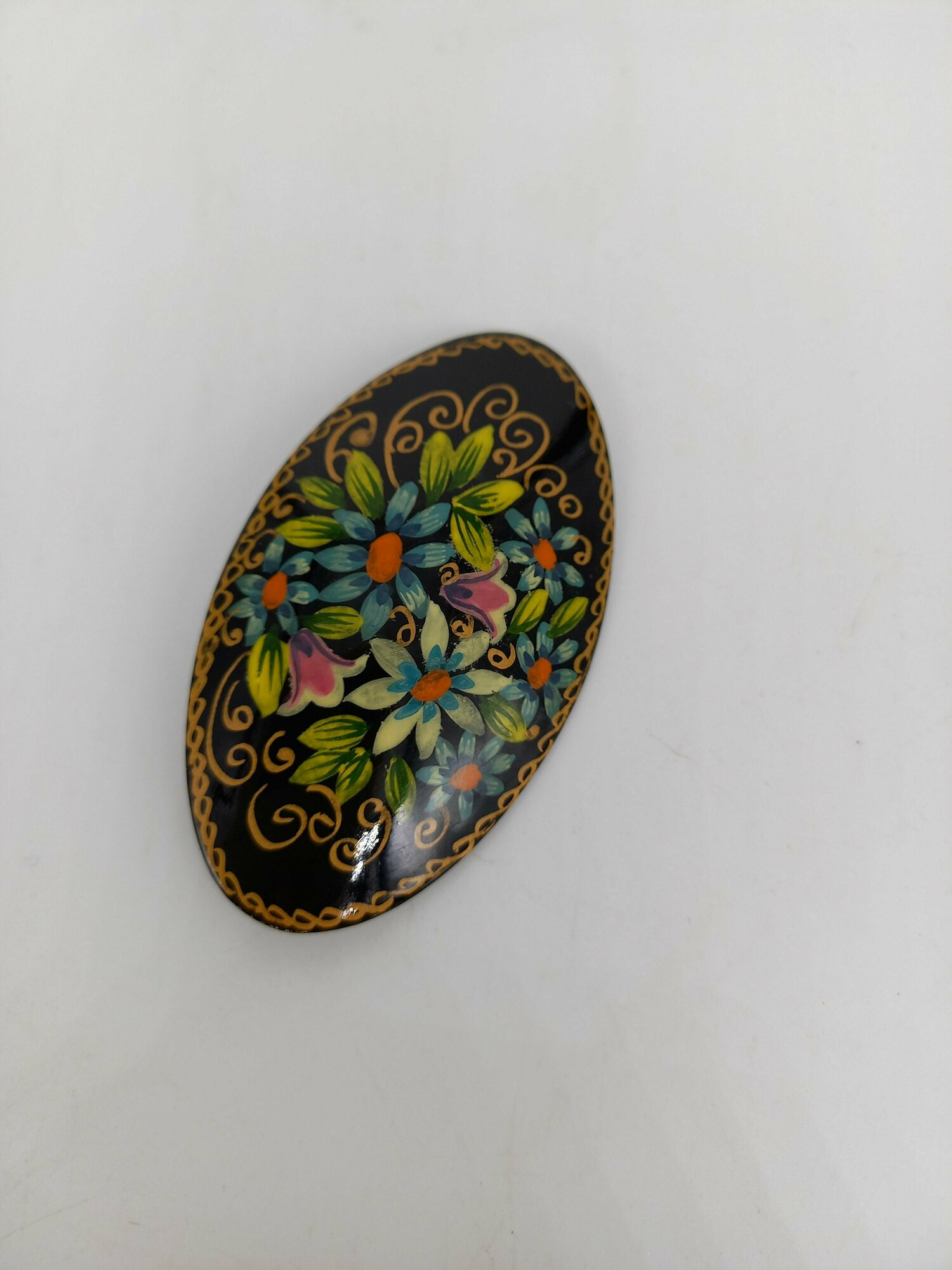 Винтажная лаковая брошь. Брошь с росписью. Винтаж. СССР