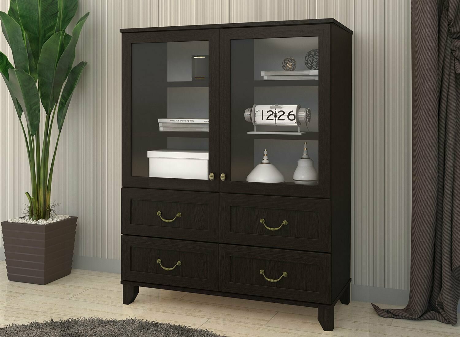 Комод Ренди 20МС 100х40х130 венге цаво, рамка квадро МДФ, стекло, ножка №3