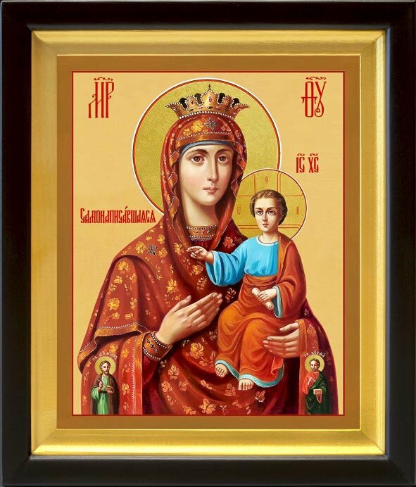 Икона Божией Матери "Самонаписавшаяся", в деревянном киоте 19*22,5 см