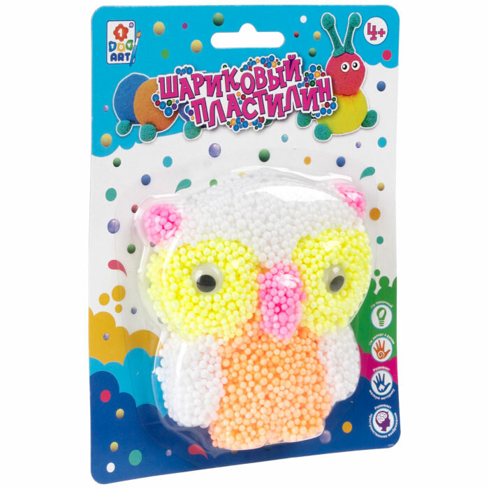 Шариковый пластилин мелкозернистый Совёнок 1TOY, легкий, мягкий, воздушный для лепки, набор для творчества детский