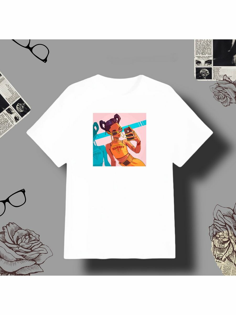 Футболка девушка в очках с телефоном